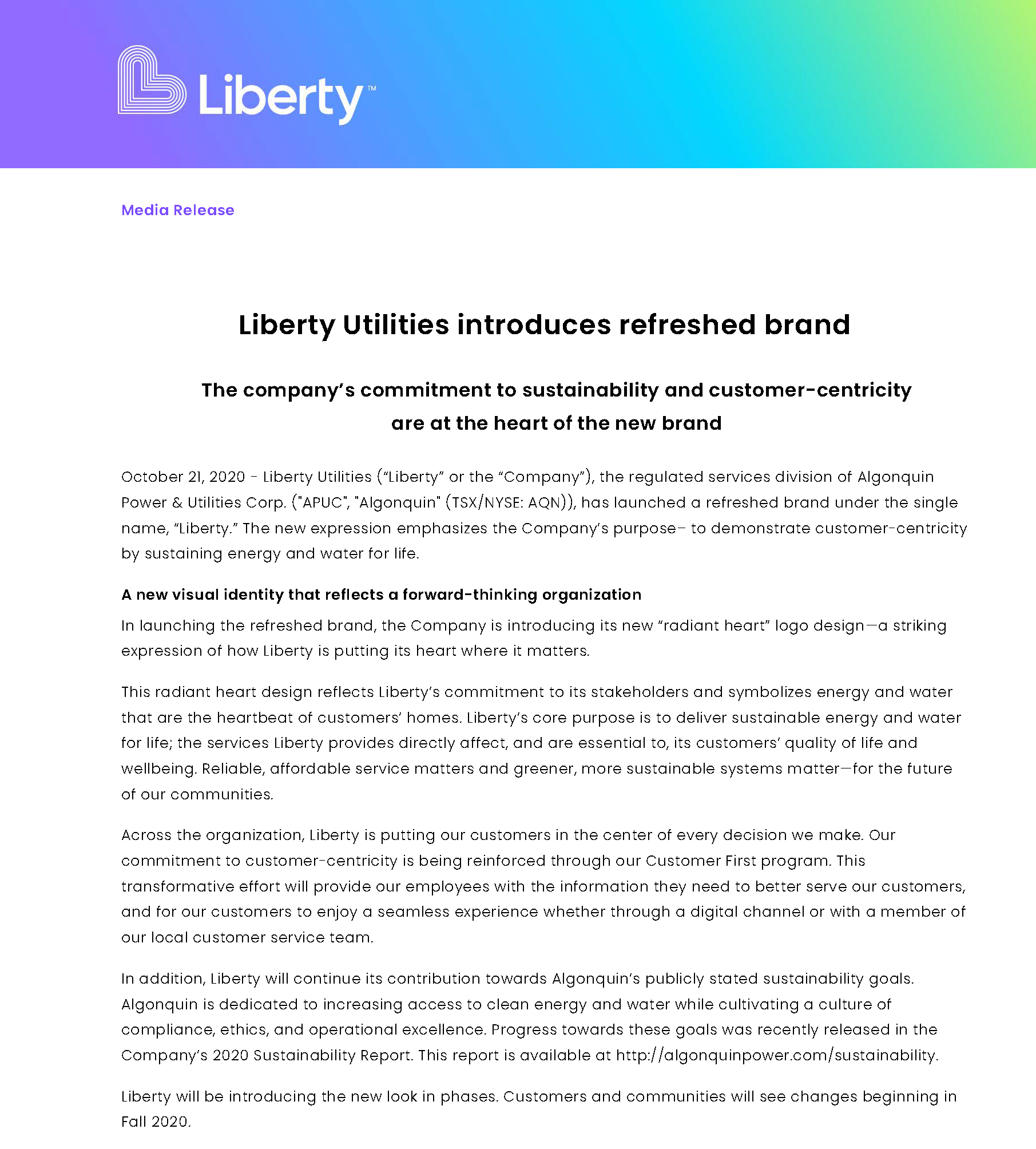 Liberty Utilities Introduces Refreshed Brand